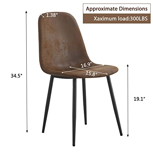 MEMUY Dining Chairs Set of 4 Faux Leather Upholstered Dining Chairs Mid Century Modern Chair Accent Side Chairwith Black Metal Legs for Living Room Kitchen(Brown)