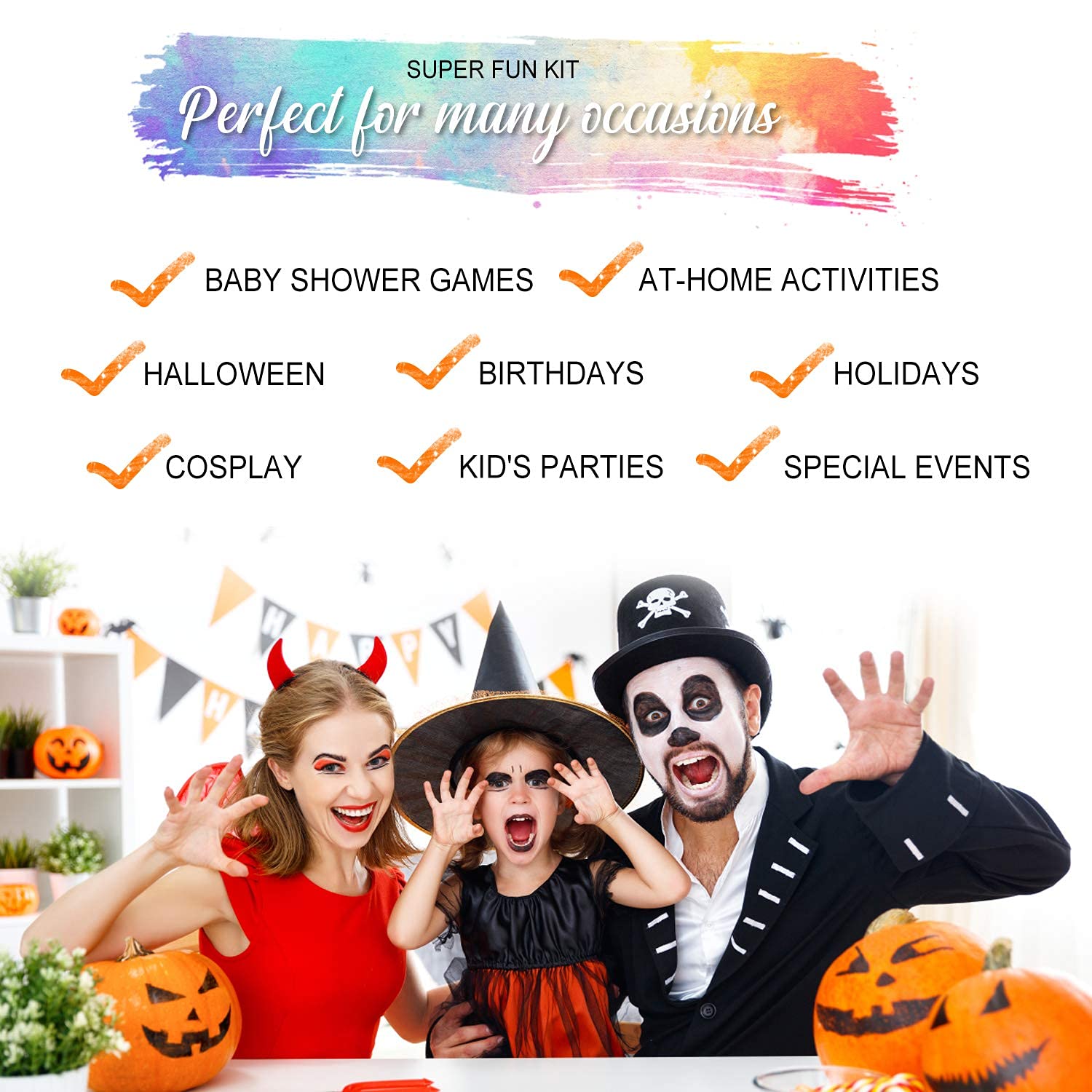 Face Paint Kit, 15 Colors Face Painting Kit with 4 Stencils 2 Brushes Professional Face Body Paint for Parties Halloween Makeup Cosplay