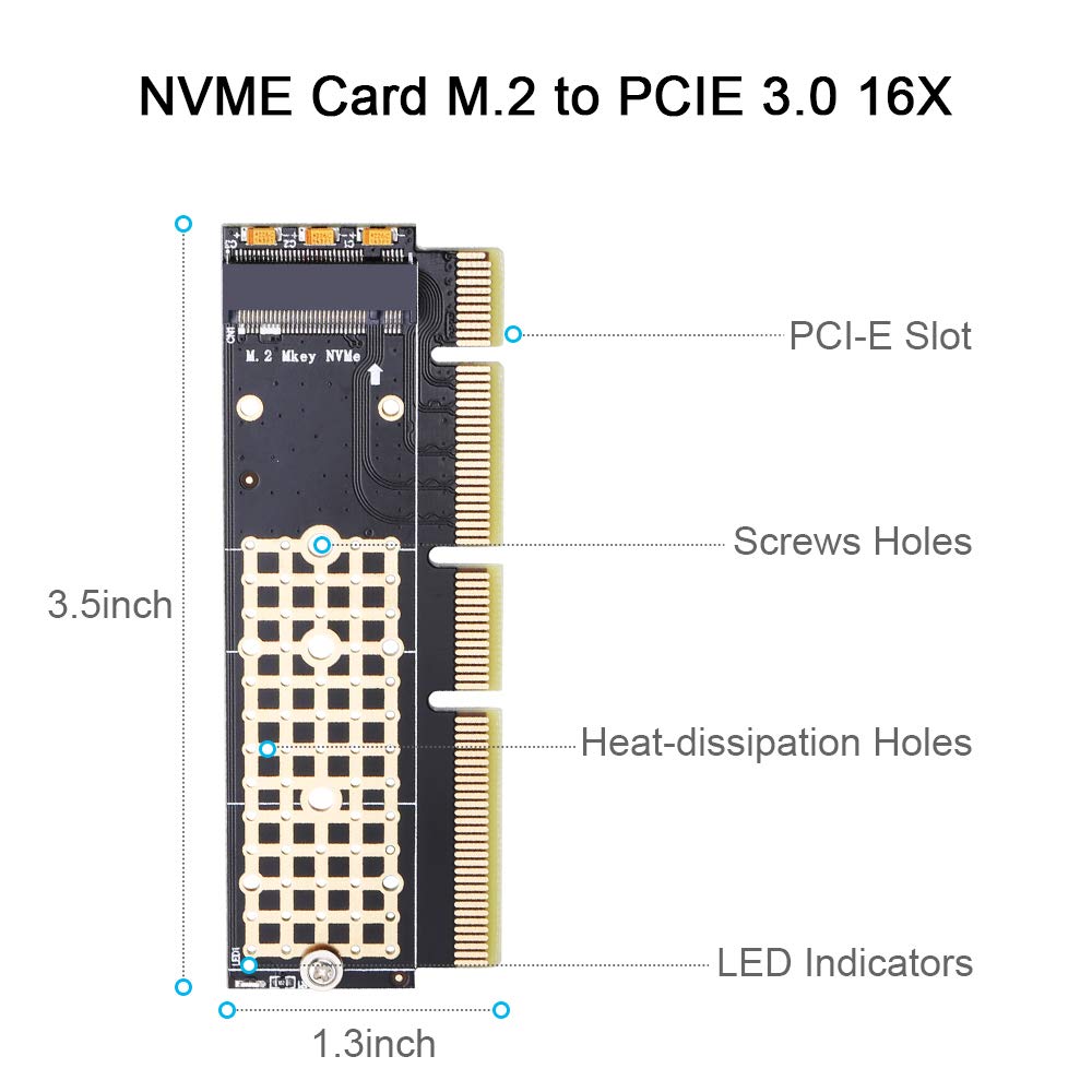 ELECTOP M.2 NVMe Adapter, SSD to PCIe Card,M2 (Key M) Driver with Silicone Cooling Pad,Hard Drive Adapter,Support PCIe x4 x8 x16 Slot, 2230 2242 2260 2280,Compatible with Windows XP / 7/8 / 10