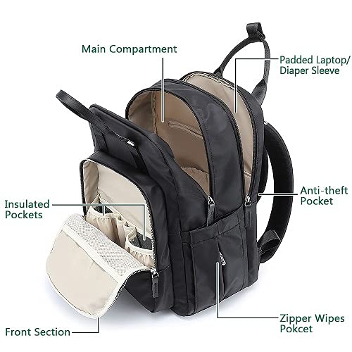 Dikaslon Diaper Bag Backpack, Unisex Multifunction Practical Back Pack Baby Changing Bags for Mom and Dad, Boys and Girls, Dark Gray