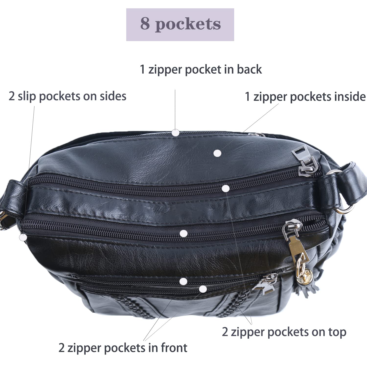 ELDA Embroidered Crossbody Bags For Women Print Pocketbooks Soft PU Leather Purses and Handbags Multi Pocket Shoulder Bag