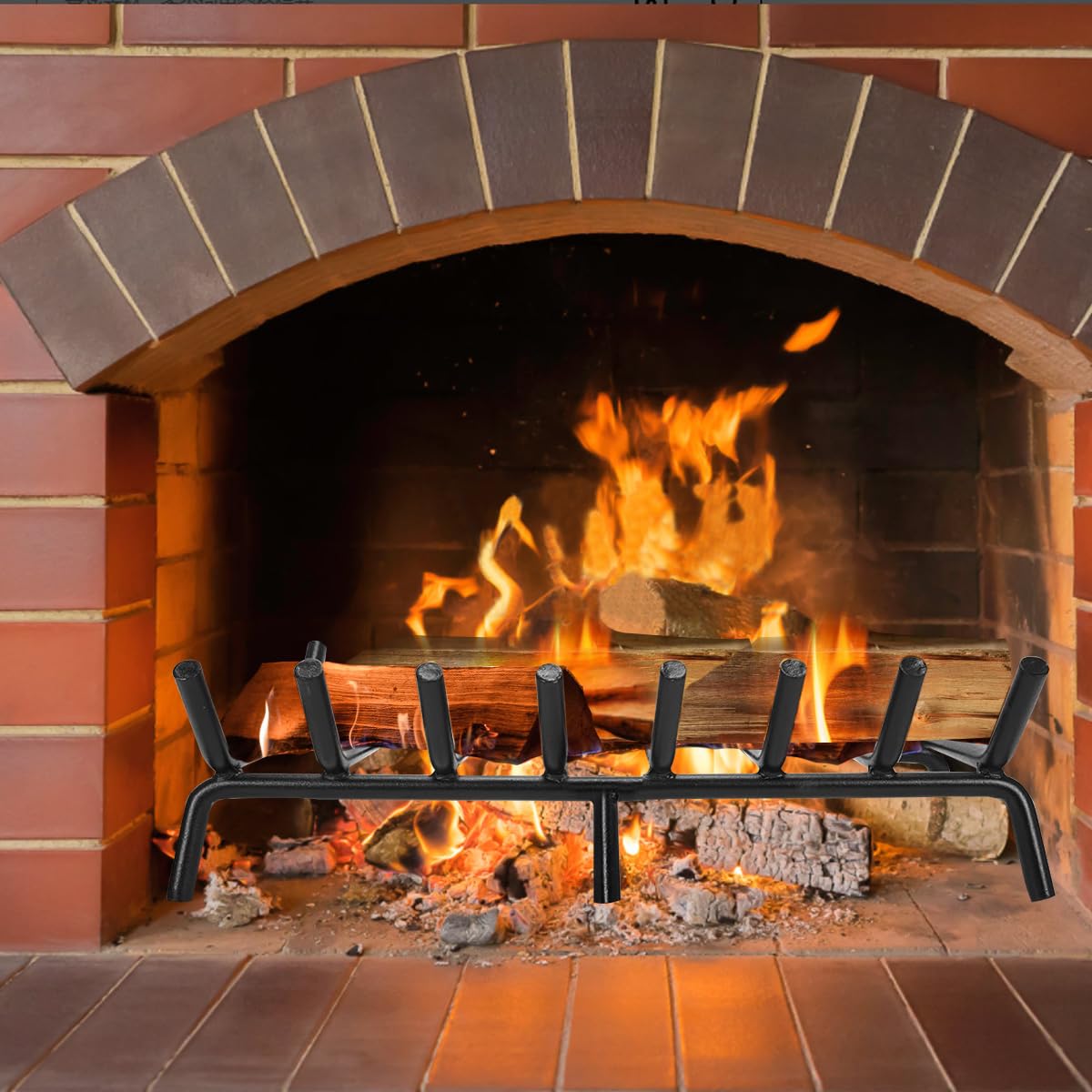 Orgneas Fireplace Grate 30 inch Heavy Duty, Fireplace Log Holder Solid Round Steel Wrought Cast Iron Firewood Burning Rack with 6 Support Legs and 8 Bars for Indoor and Outdoor Fireplace