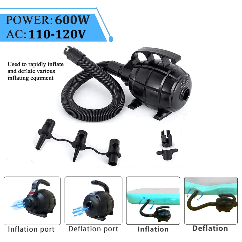 Electric Air Pump for Inflatable Air Tumble Track Gymnastics Mat, Air Roller Barrel, Swimming Ring, Air Bed, Pool Toy, Inflatables Raft Boat Electric Pump with 4 Nozzles(AC 110-120V(500W))