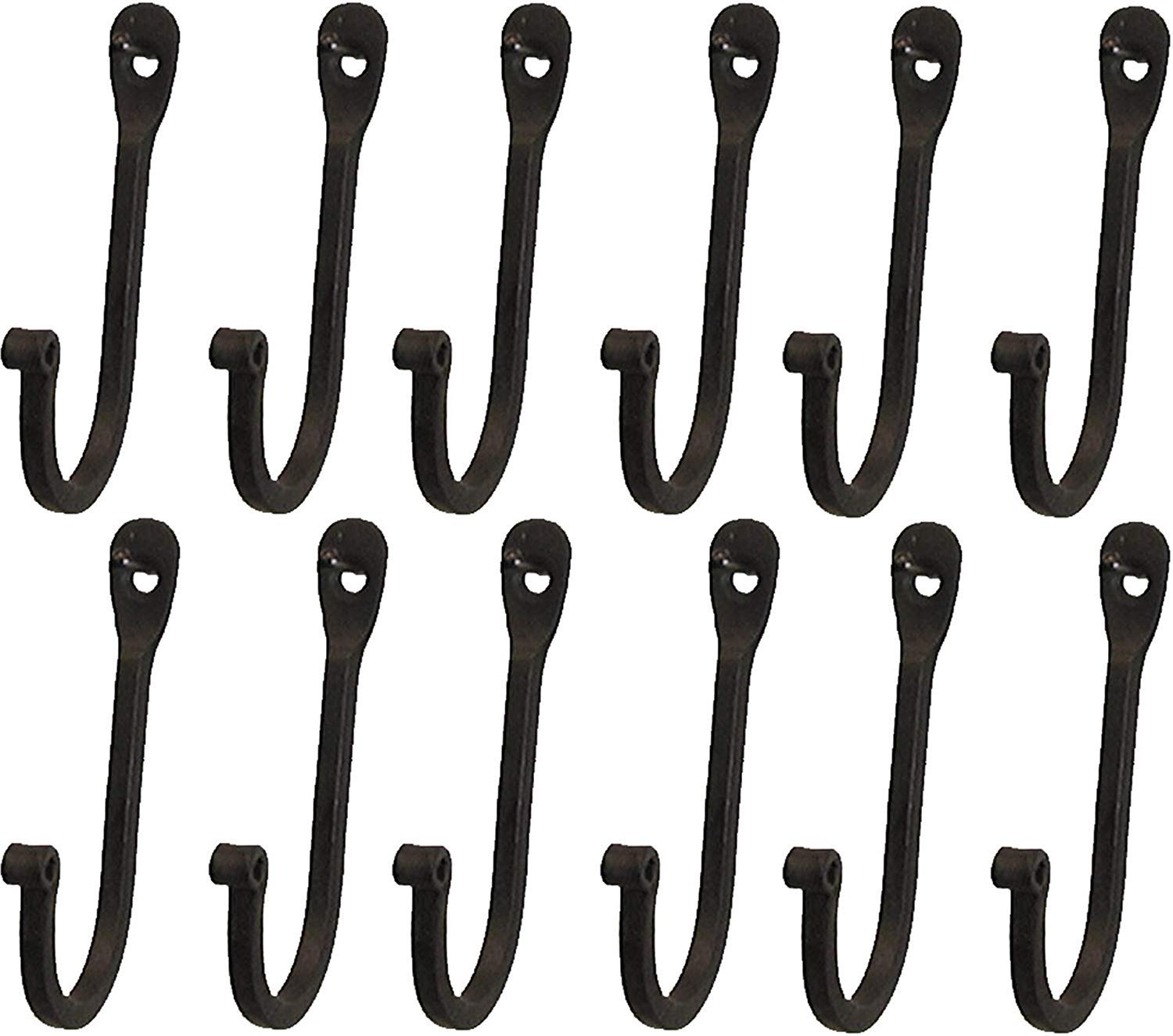 YourKart KPAVIR Single Prong Wrought Iron Hooks – Rustic Curved Metal Fasteners – Decorative Colonial Wall Décor Set of 12…