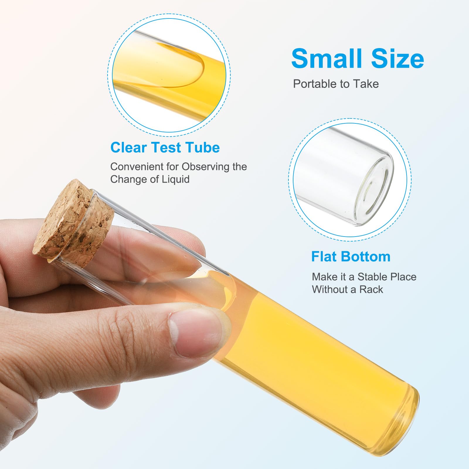 PATIKIL 45ml Test Tubes, 18pcs 4.72x0.98in Glass Clear Flat Bottom Test Tube Containers with Cork Stopper for Bead Party Candy Bath Salt Storage Scientific Experiment Plant Propagation