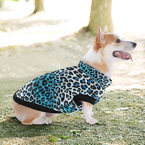 Kigai Blue Leopard Dog Coat Fleece Warm Windproof Pet Clothes for Snow Cold Weather, Soft Cozy Breathable Dog Winter Jacket for Small Medium Large Dogs with Leash Hole Pet Coat(XXS - XL)