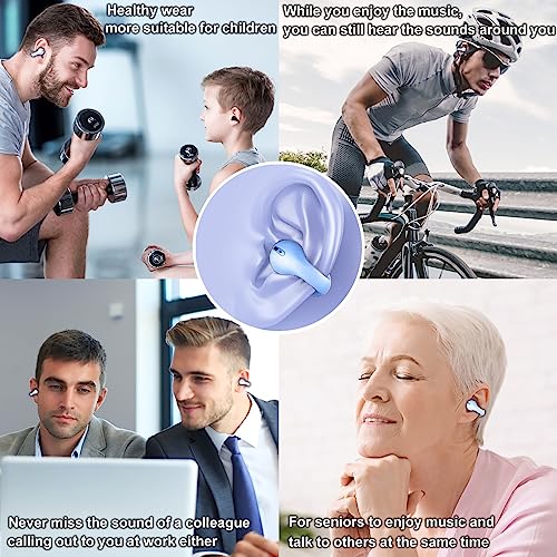 Mudtun Ear Clips Ear Buds Open Ear Bluetooth Headphones Bone Conduction Earbuds for Small Ear Canals, Clip on Earbuds Mini Light-Weight Open Ear Earbuds for Sports Running Cycling Workout, Blue