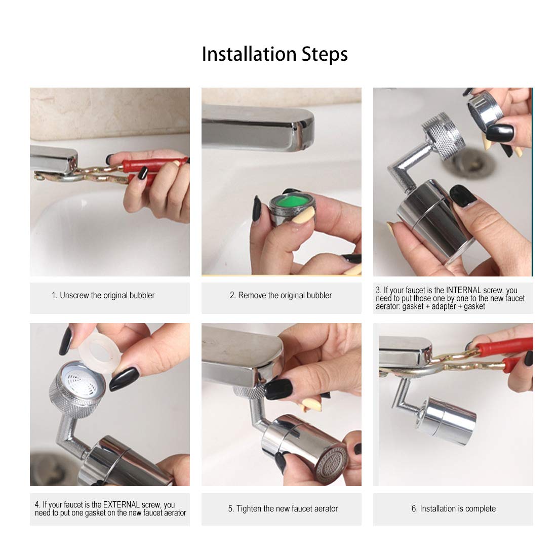 Swivel Sink Faucet Aerator Big Angle Dual-function 2-Flow Sprayer Faucet Head, Sink Sprayer Attachement for Face Washing, Gargle and Eyewash Station( 55/64'' Female Thread,Adapter Included)