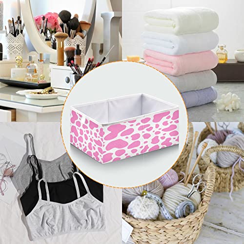 xigua Pink Cow Print Cube Storage Bins Organizer - 11x11x11 Inch Foldable Fabric Storage Baskets with Dual Handles for Closet Room Storage Room Shelves (1PACK)