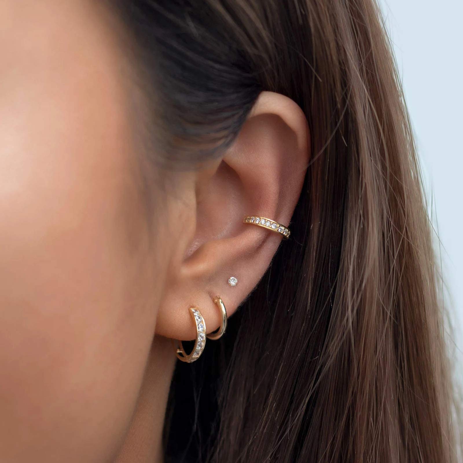 Earring Sets for Multiple Piercing | 14K Gold Plated Studs Earrings and Hoops Set Hypoallergenic Small Hoop CZ Ball Studs Earrings for Women Trendy(6 Pairs)