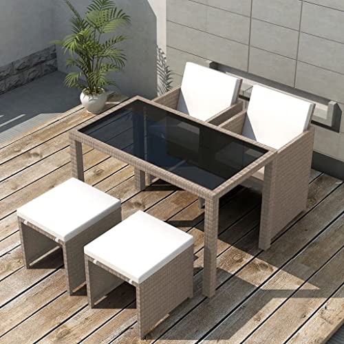 TCSGURK Outdoor Dining Set, Garden Patio PE Rattan Set w/Cushions, Furniture with Glass Table and Chairs (Color : Beige, Size : 48.4" x 23.6" x 29.1")