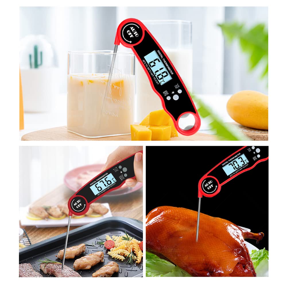 Instant Read Meat Thermometer, Digital Food Thermometer for Cooking, Kitchen Candy Thermometer with Fahrenheit & Celsius (℉/℃) Switch for Oil Deep Dry BBQ Grill Roast Turkey Smoker (red)