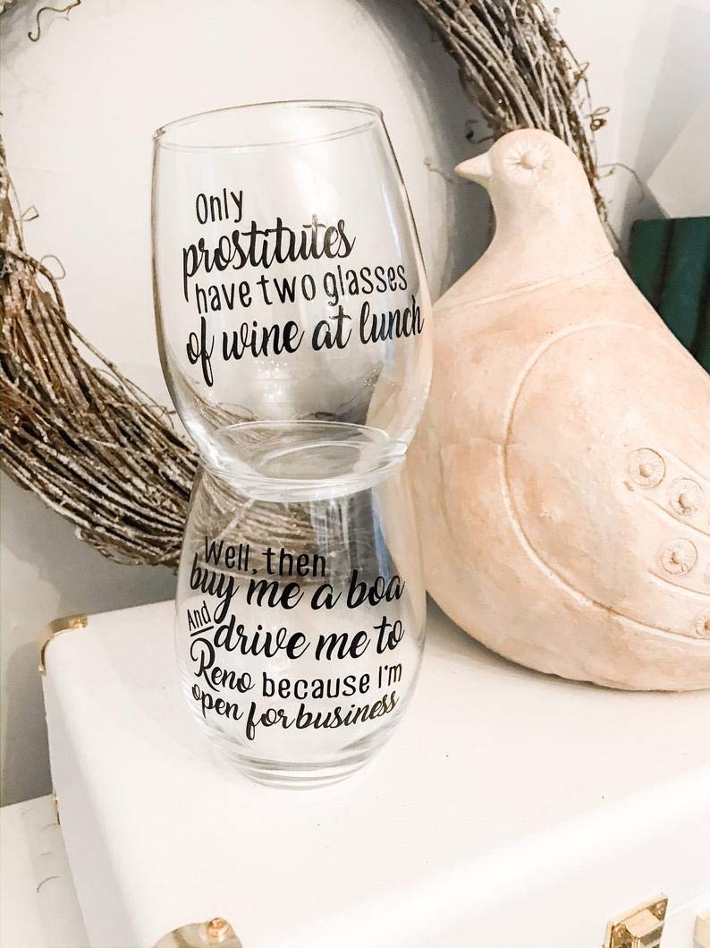 Gilmore Girls Wine Glass Set! Only prostitutes have two glasses of wine.