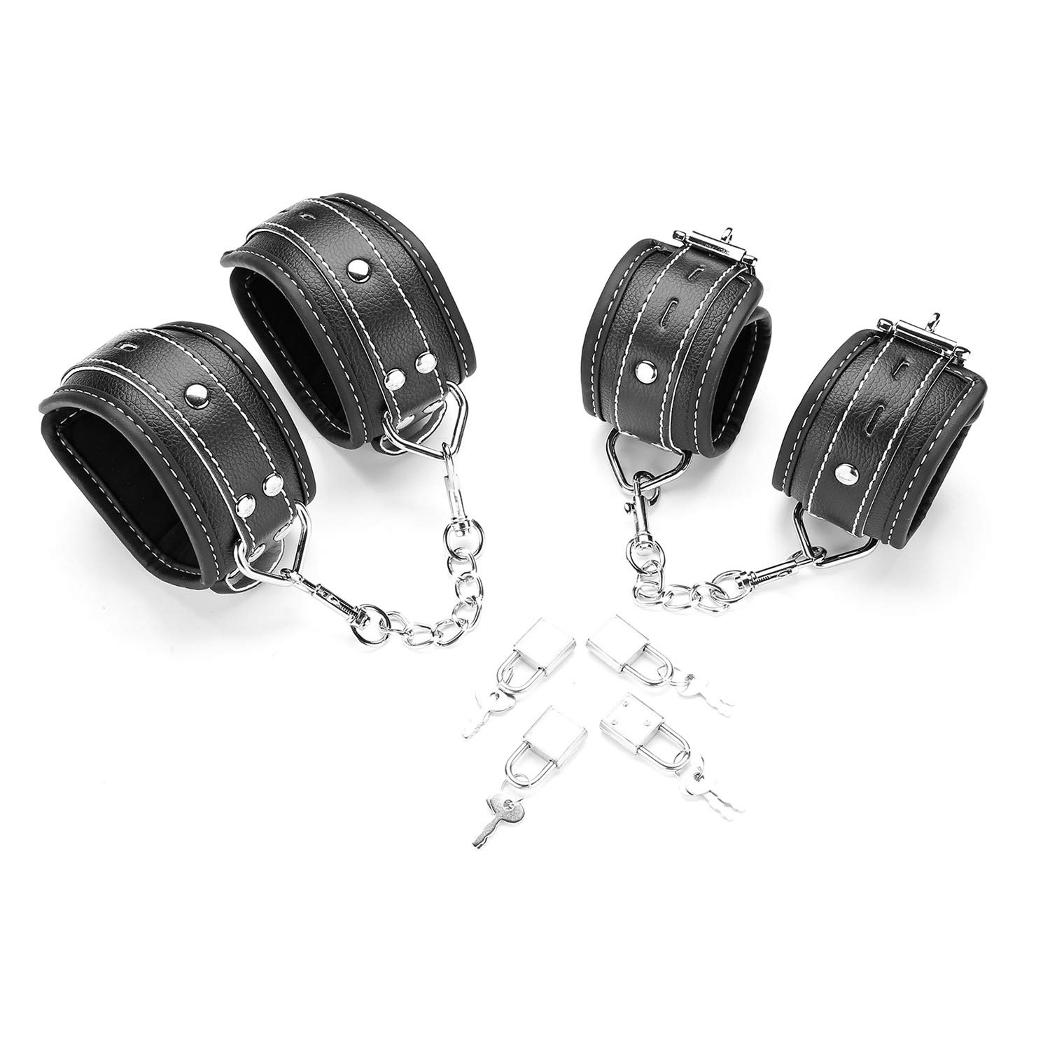 EXREIZST Expandable 2 Silver Spreader Bar with 4 Black Leather Straps Soft Pad Adjustable Exercise Training Tools Set for Home Gyms