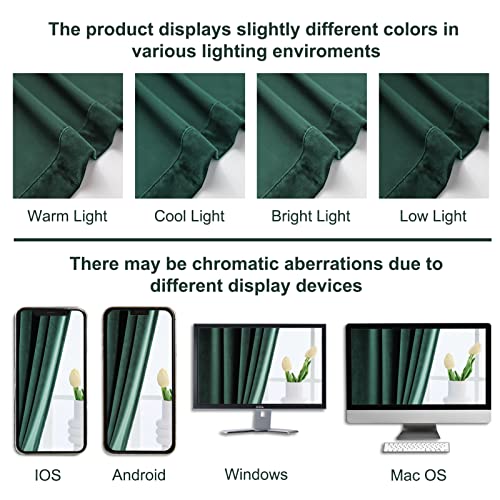 PLEASANT BOULEVARD | Velvet [2 Panels] Elegant Living Room Bedroom Window Drape Curtain, Grommet Eyelet Style (52 x 84in, Dark Green)
