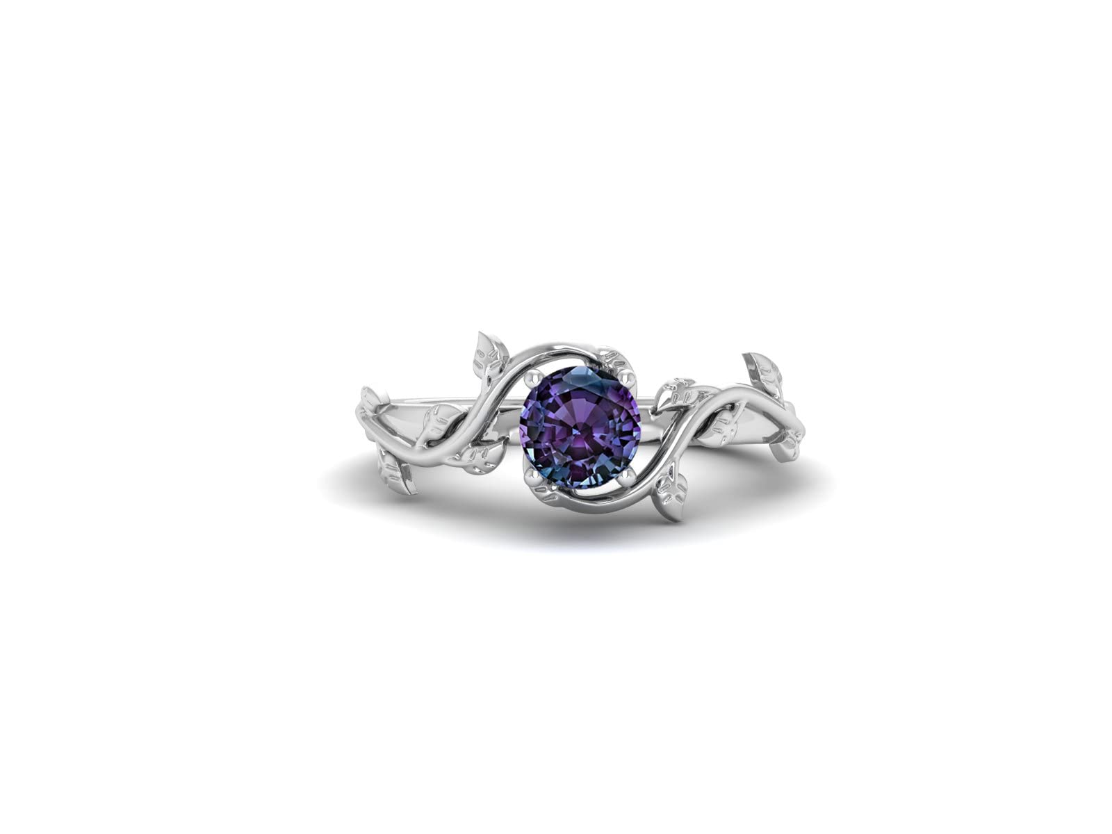 Foreverblings Sterling silver 925 alexandrite color changing stone Ring leafs vine twig ring round cut ring promise ring propose ring engagement ring gift for women (7.5)