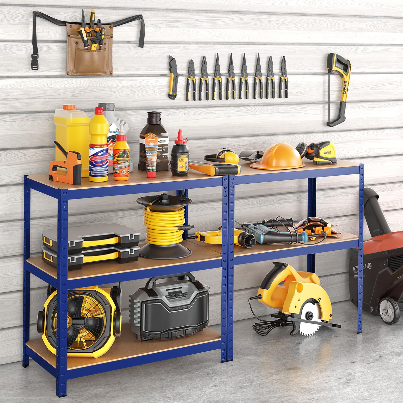 ERGOMASTER Garage Storage Shelves 5-Tier Garage Shelving Unit 2920LBS Heavy Duty Shelving Adjustable Boltless Organizer Rack for Garage Warehouse Pantry Office 108" W x 18" D x 72" H(Blue,3Pack)
