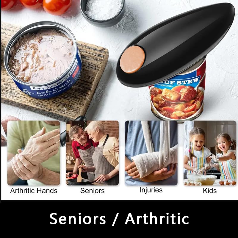 Electric Can Opener,Hands Free Automatic Can Opener Fits Almost All Cans Kitchen Food Safe No Sharp Edges Kitchen Gadgets for Seniors with Arthritis (Black)