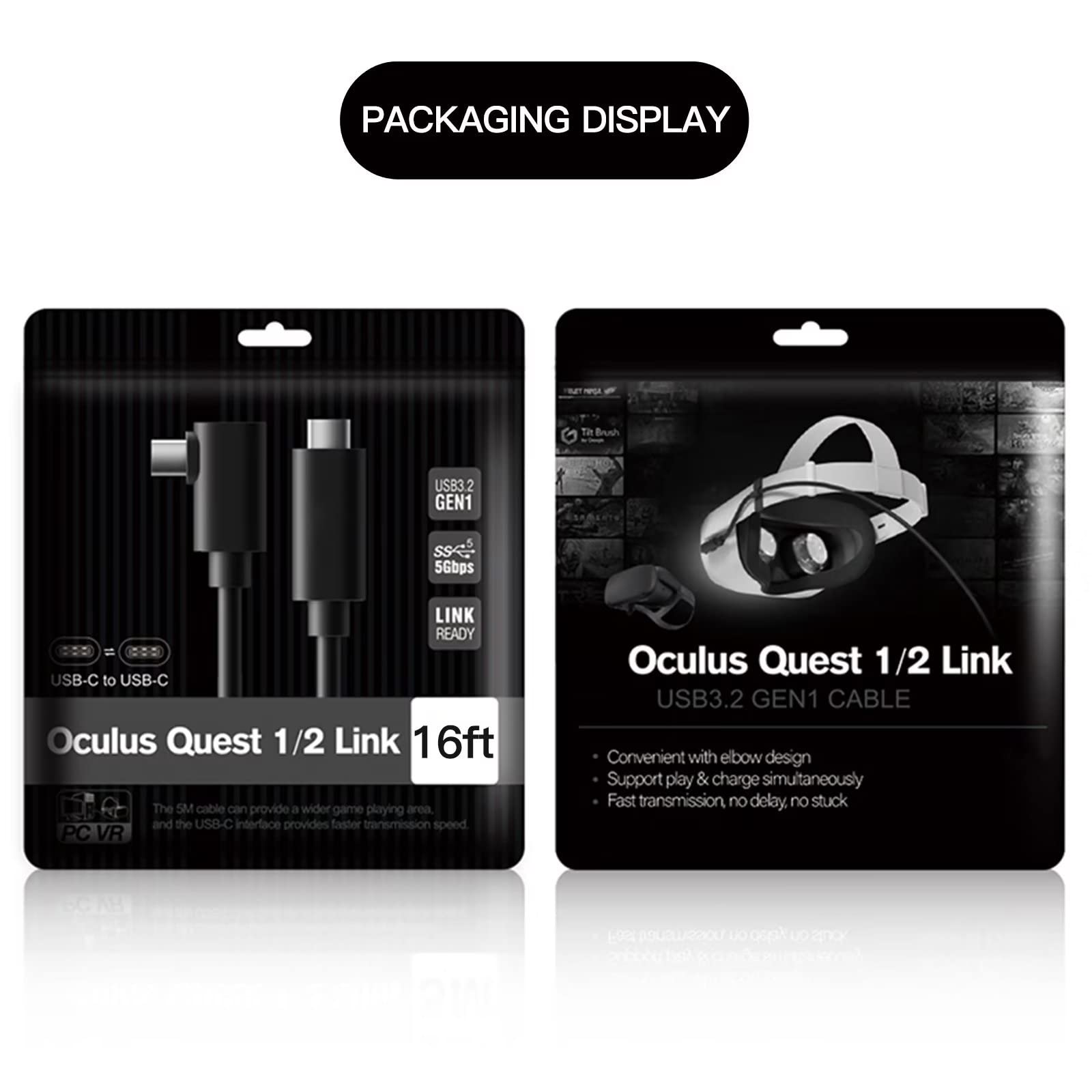 MEILIANJIA Link Cable Compatible with Oculus Quest/Oculus Quest 2,High Speed PC Data Transfer, USB 3.0 to Type-C Headset Cable (16FT)