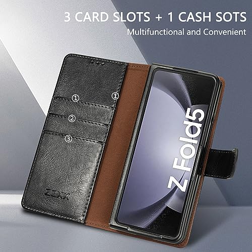ZZXX Samsung Galaxy Z Fold 5 Wallet Case with [RFID Blocking] Card Slot Magnetic Closure Leather Flip Fold Protective with S Pen Holder Phone Case for Galaxy Z Fold 5 Case Wallet(Black-7.6 inch)