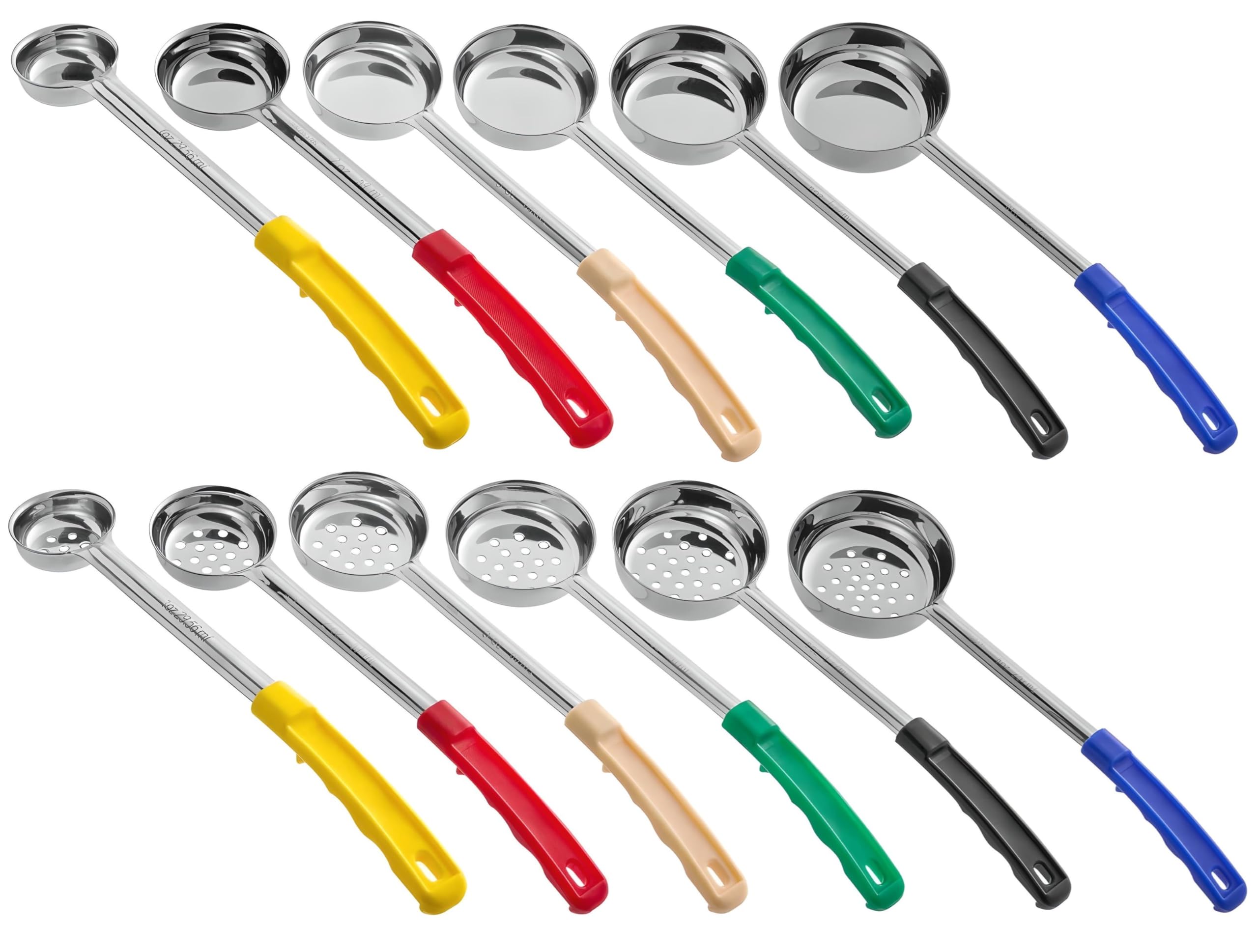 OCS Parts Pro Series 12-Piece Perforated and Solid Portion Spoons | Stainless Steel Color Coded Dishwasher Safe Kitchen Multipurpose Portion and Serving Spoons for Home and Commercial Kitchens