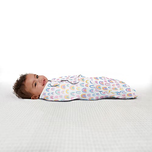 SwaddleMe Original Swaddle β Size Small/Medium, 0-3 Months, 3-Pack (Rainbows & Sunshine) Easy to Use Newborn Swaddle Wrap Keeps Baby Cozy and Secure and Helps Prevent Startle Reflex