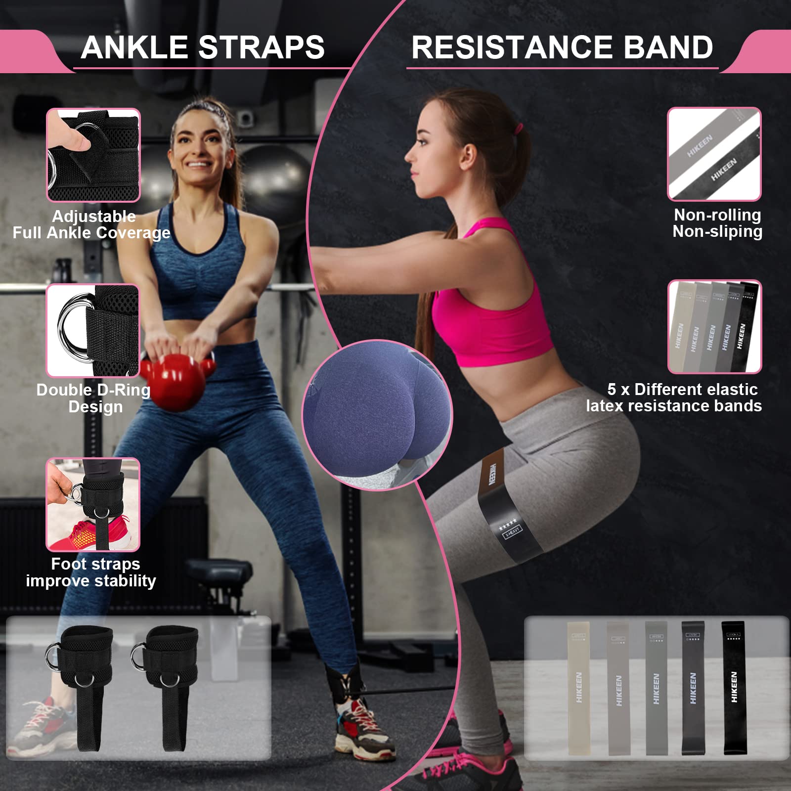 Hikeen Barbell Pad Set with Weight Lifting Straps, 13PCS Upgraded Barbell Squat Pad for Hip Thrusts,Leg day, Standard Olympic Bars with 2 Lifting Straps, 2 Ankle Straps, 5 Resistance Bands, Reflex Ball,Barbell Foam Pad, Carry Bag
