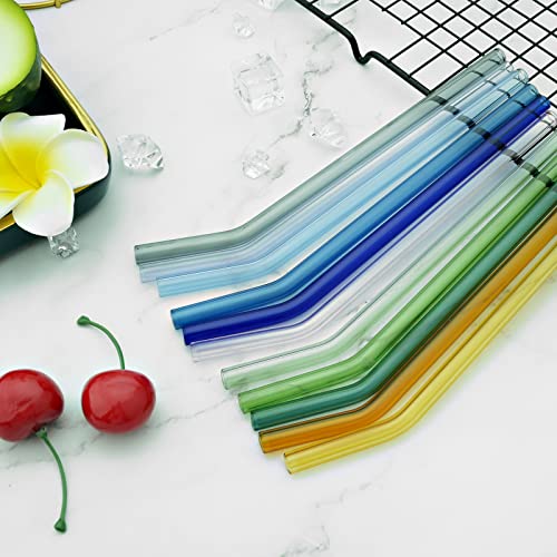 JASHII Reusable Glass Straws, 7.87"×0.3" Clear Smoothie Drinking Straws with Clean Brush, Black Travel Case for Beverages, Shakes, Milk Tea, Juices, Cocktail, 4 bent, 4 straight - Lavender