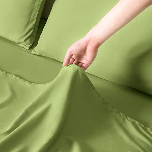 Entisn 4pcs Brushed Microfiber Sheet Full Size Sets, 1800 Thread Count Ultra-Soft Egyptian Quality Bed Sheets, Olive Green Luxury Bedding Sheets with 16" Deep Pocket, Breathable & Cozy & Anti-Wrinkle