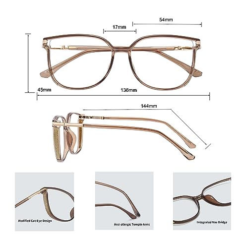 ZanyLen Vintage Blue Light Glasses for Women, Computer Reading/Gaming/Phones Eyeglasses, Anti-Glare/UV400/Eye Strain, Glitter Cat-Eye Champagne Frame