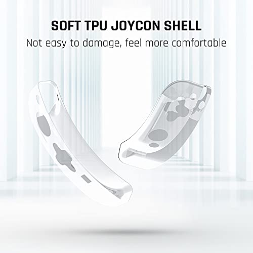 FANPL Clear Case for Nintendo Switch OLED 2021, 2 in 1 Case Cover with Hard PC Back Shell and Soft TPU Joy Con Cover, Transparent Protective Case for Switch OLED with Screen Protector Thumb Grip Caps