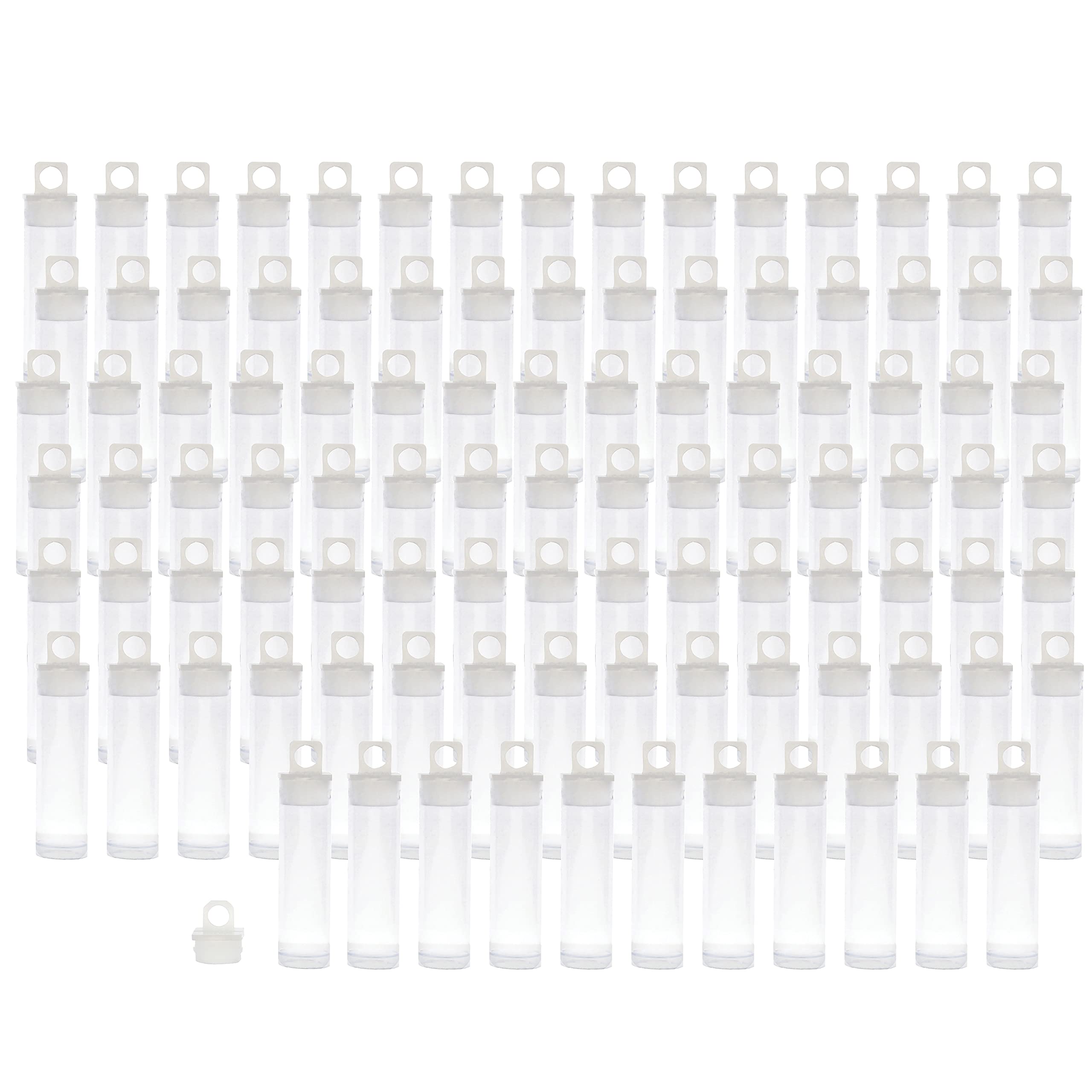 The Beadsmith Clear Plastic Tubes - 2-Inch-Long Round Tubes, 9/16 Inches in Diameter - Hanging Caps - Use for Beads, Bath Salts, Wedding & Party Favors, Home or Office Storage - Bag of 100