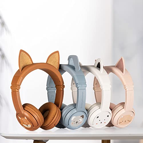 ONANOFF BuddyPhones PlayEars+, On-Ear Bluetooth Kids Headphones with Cat Ears, Volume-Limiting with Microphone, Works Wired or Wireless, 24-Hours Battery Life, for iPhone, iPad, Tablet and More