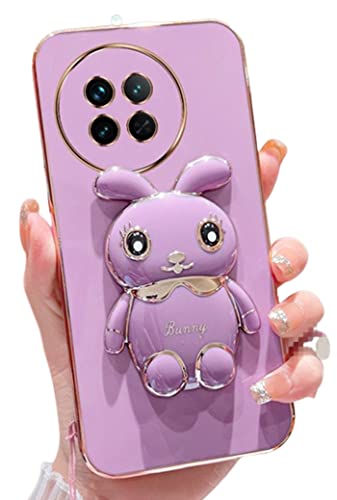 Lozeguyc for Oneplus 11 5G Case 3D Cute Cartoon Hidden Rabbit Kickstand Design for Women Girls,Luxury Plating Glitter Soft Silicone Girly Phone Case with Camera Protection Cover for Oneplus 11 Purple