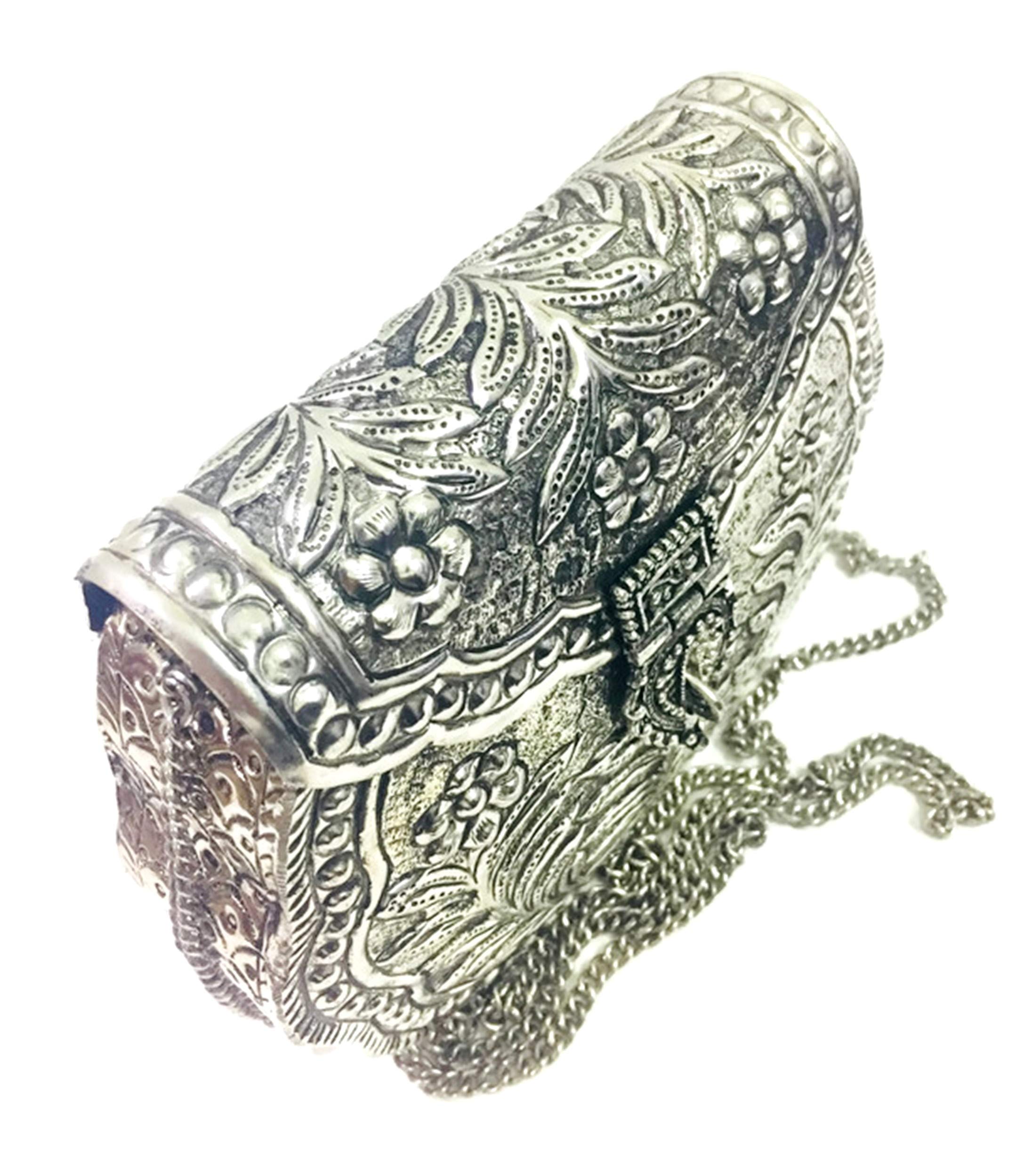 eid gift Indian Vintage Brass silver clutch Purse antique Ethnic Handmade Women metal clutch Bag