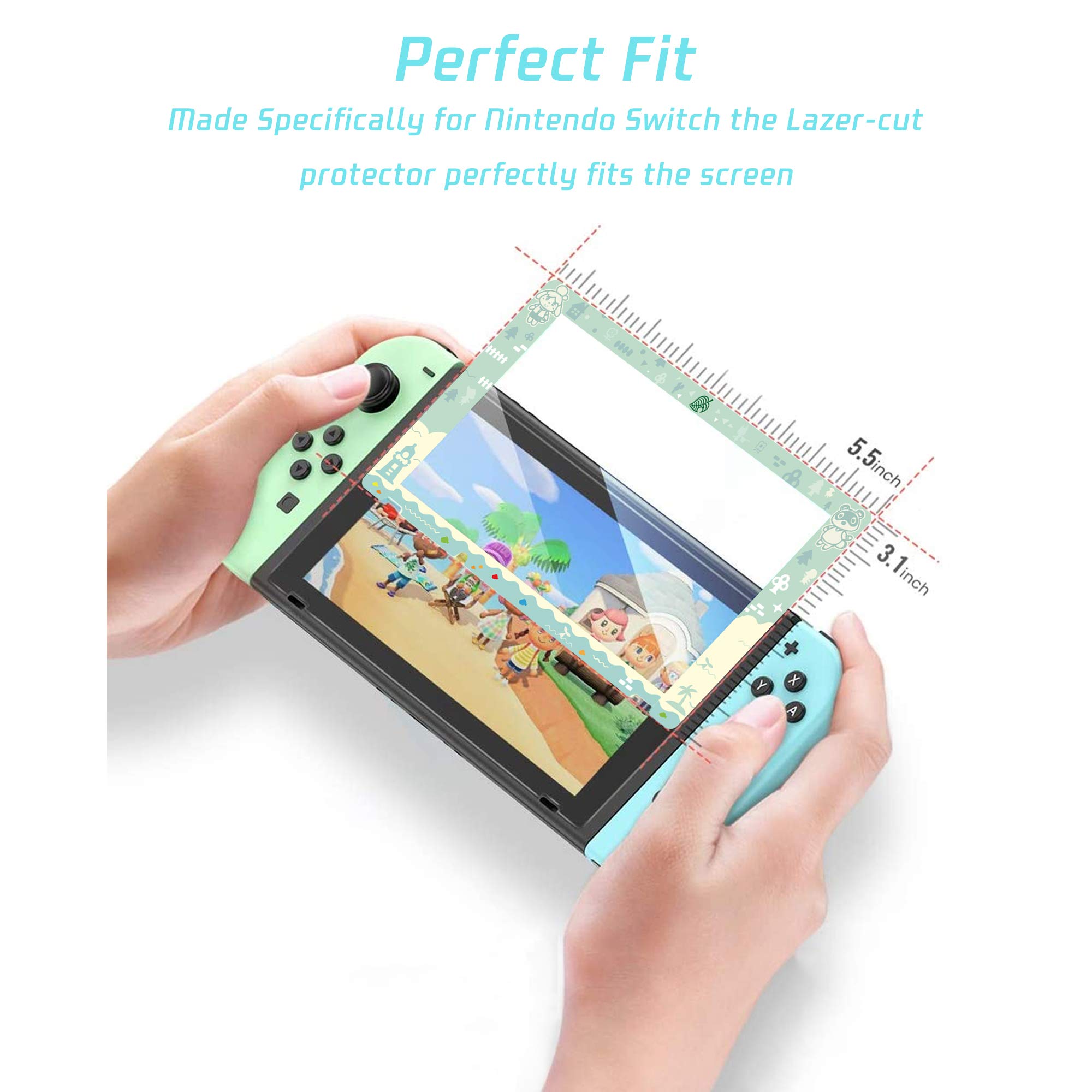 FANPL for Animal Crossing Design Border Tempered Glass Screen Protector for Nintendo Switch, Transparent HD Clear Protector Film for Switch, [Anti-Scratch, Anti-Fingerprint, Shatterproof, Bubble-Free]