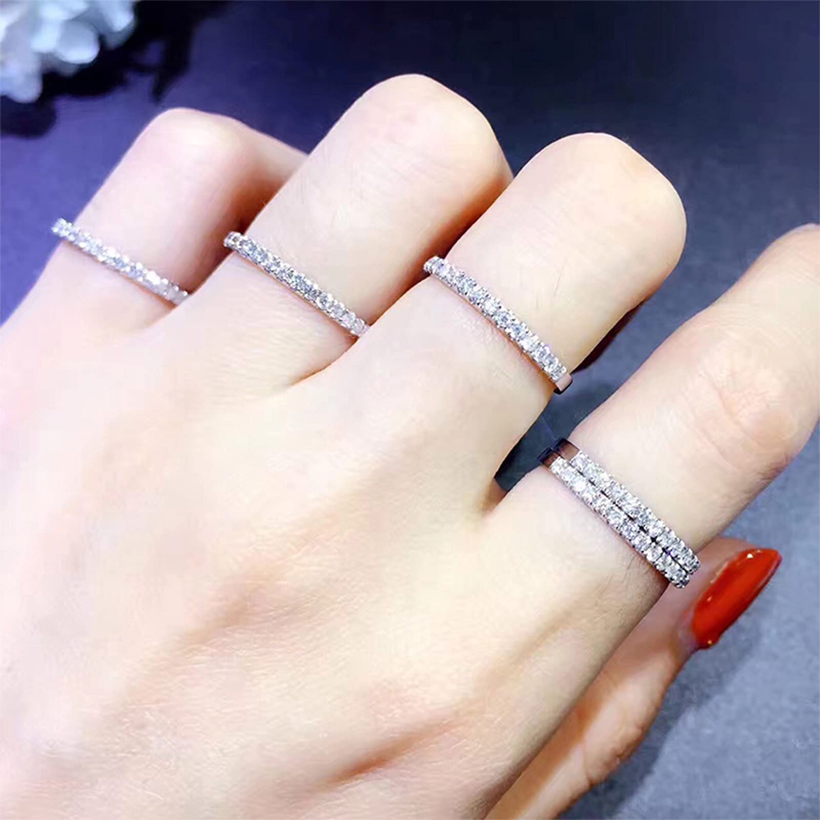 Flpruy 0.57cttw Moissanite Wedding Band for Women White Gold Plated 925 Sterling Silver Simulated Diamond Half Eternity Engagement Stackable Rings for Women Fiancée(Idea D, VVS1)