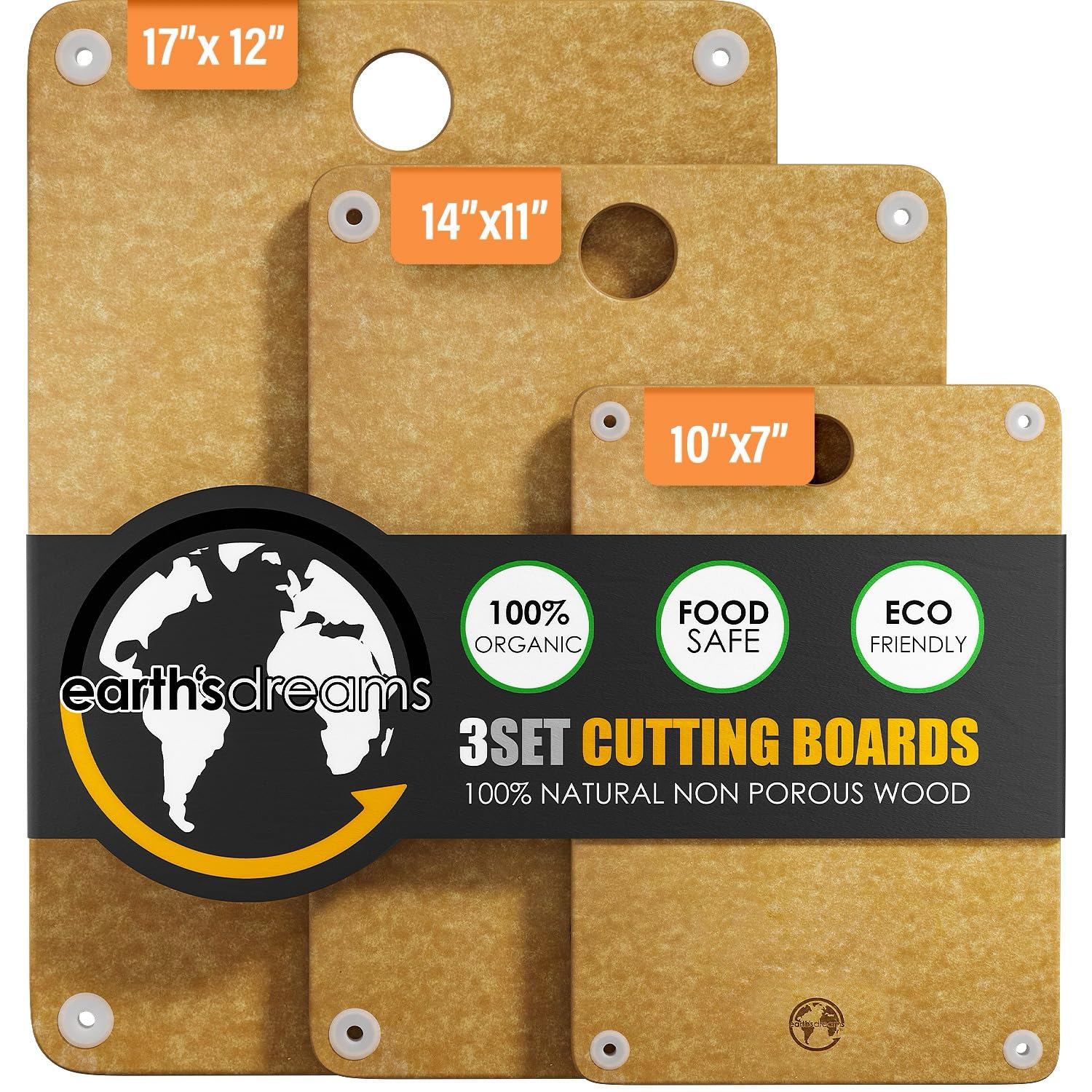 Earth's Dreams Wood Cutting Board Set - Heavy-Duty 3 Piece Cutting Board Set - Small, Large & Extra Large Cutting Board - Chacuterie Board - Best Non Plastic, Non Toxic Cutting Board - Dishwasher Safe