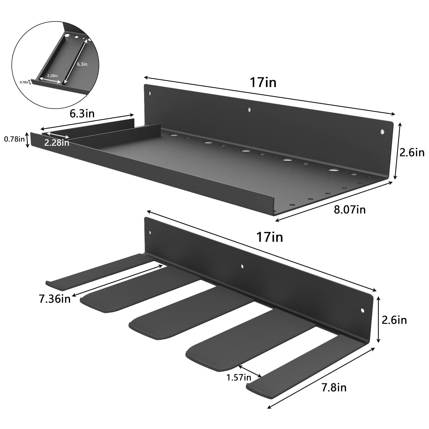HUFEEOH Power Tool Organizer Wall Mount, Black Stainless Steel Garage Floating Shelves Storage Shelves, Heavy Duty Drill Holder for Cordless Drill Charging Station Screwdriver
