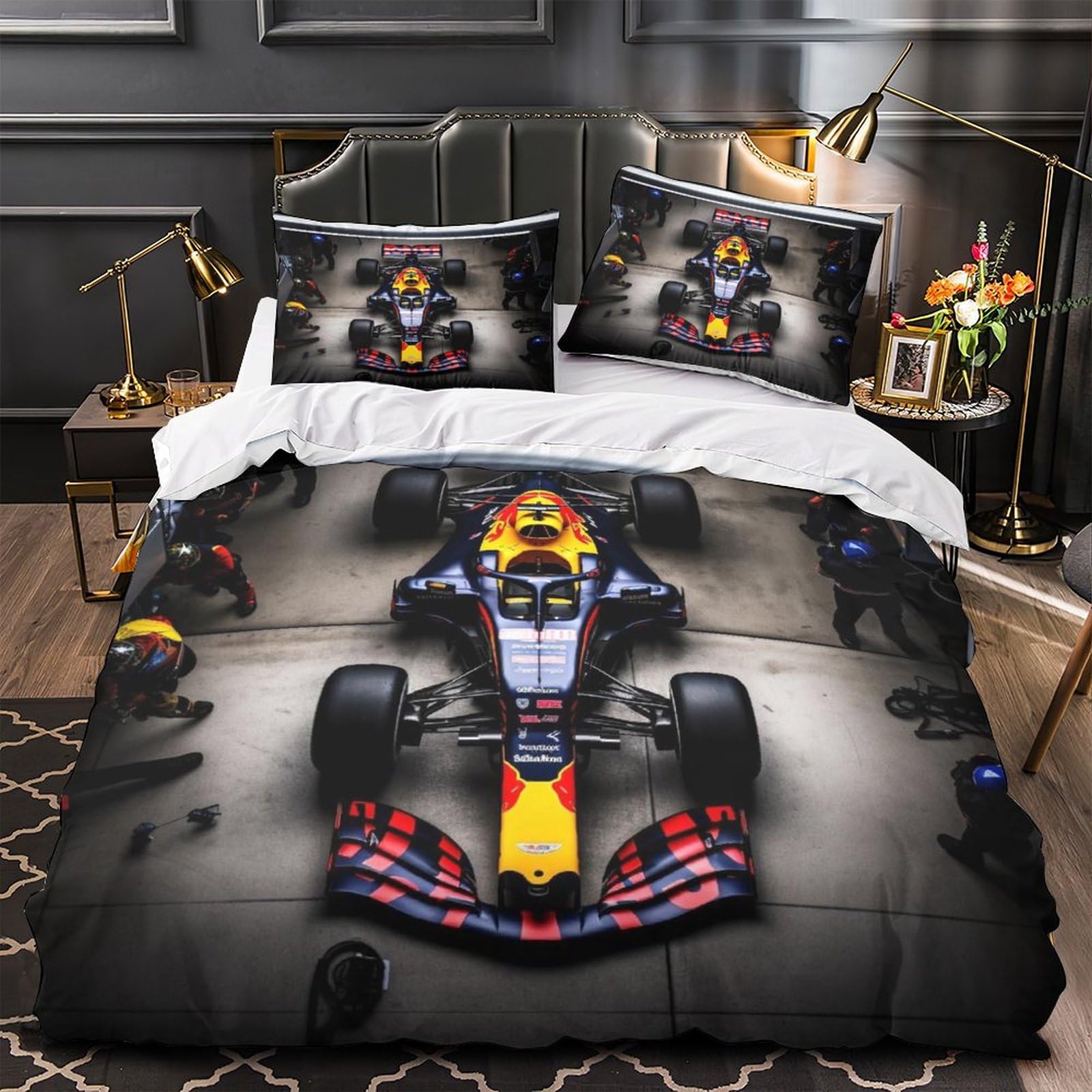 NOLLAM Formula-Racing Racing Lovingly Bedding Set Hidden Zipper Contests Duvet Cover Set with Pillowcases Quilt Cover Set Soft Microfiber Comforter Cover Various Sizes for Kids Adults Full(203x228cm)