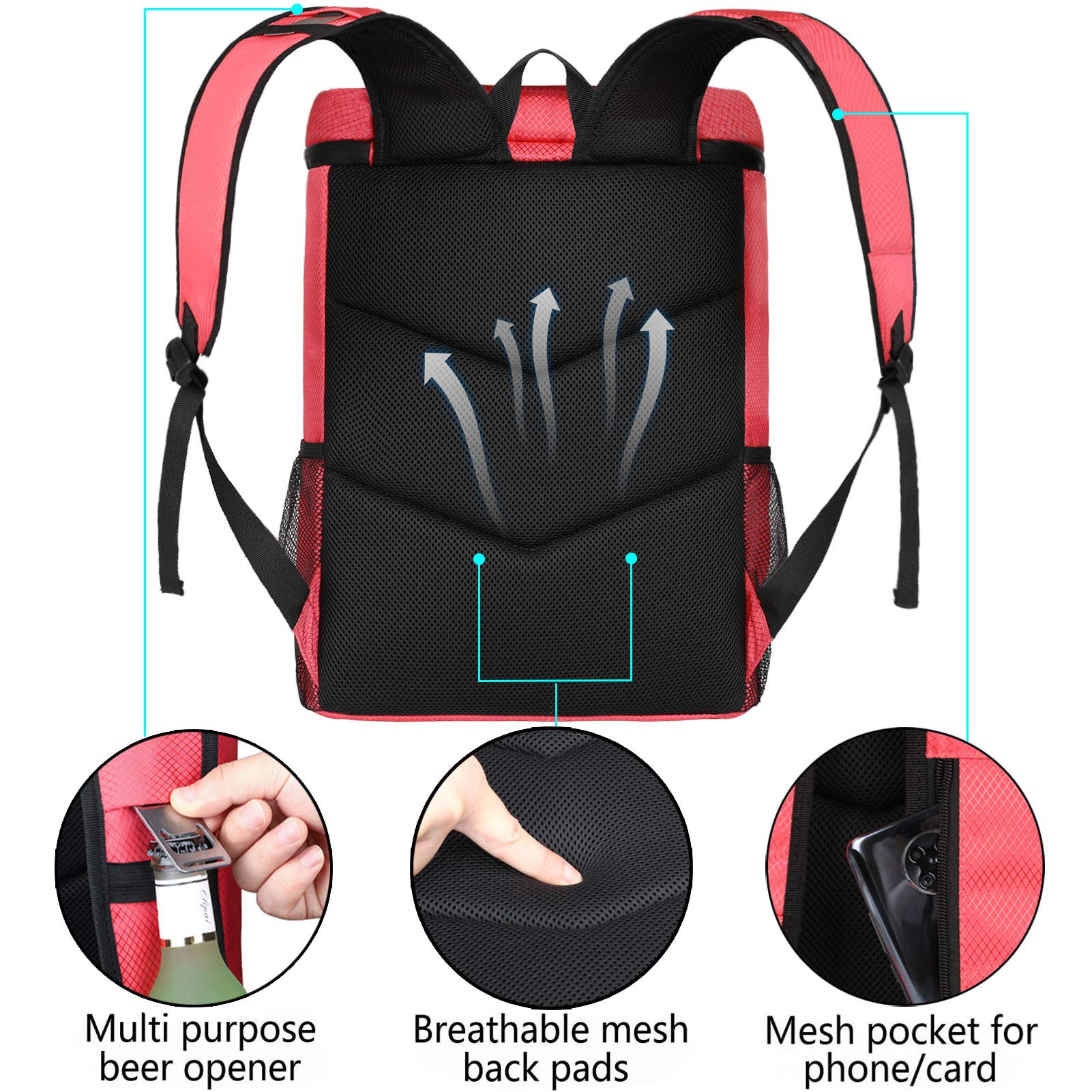 FORICH Soft Cooler Backpack Insulated Waterproof Backpack Cooler Bag Leak Proof Portable Small Cooler Backpacks to Work Lunch Travel Beach Camping Hiking Picnic Fishing Beer for Men Women