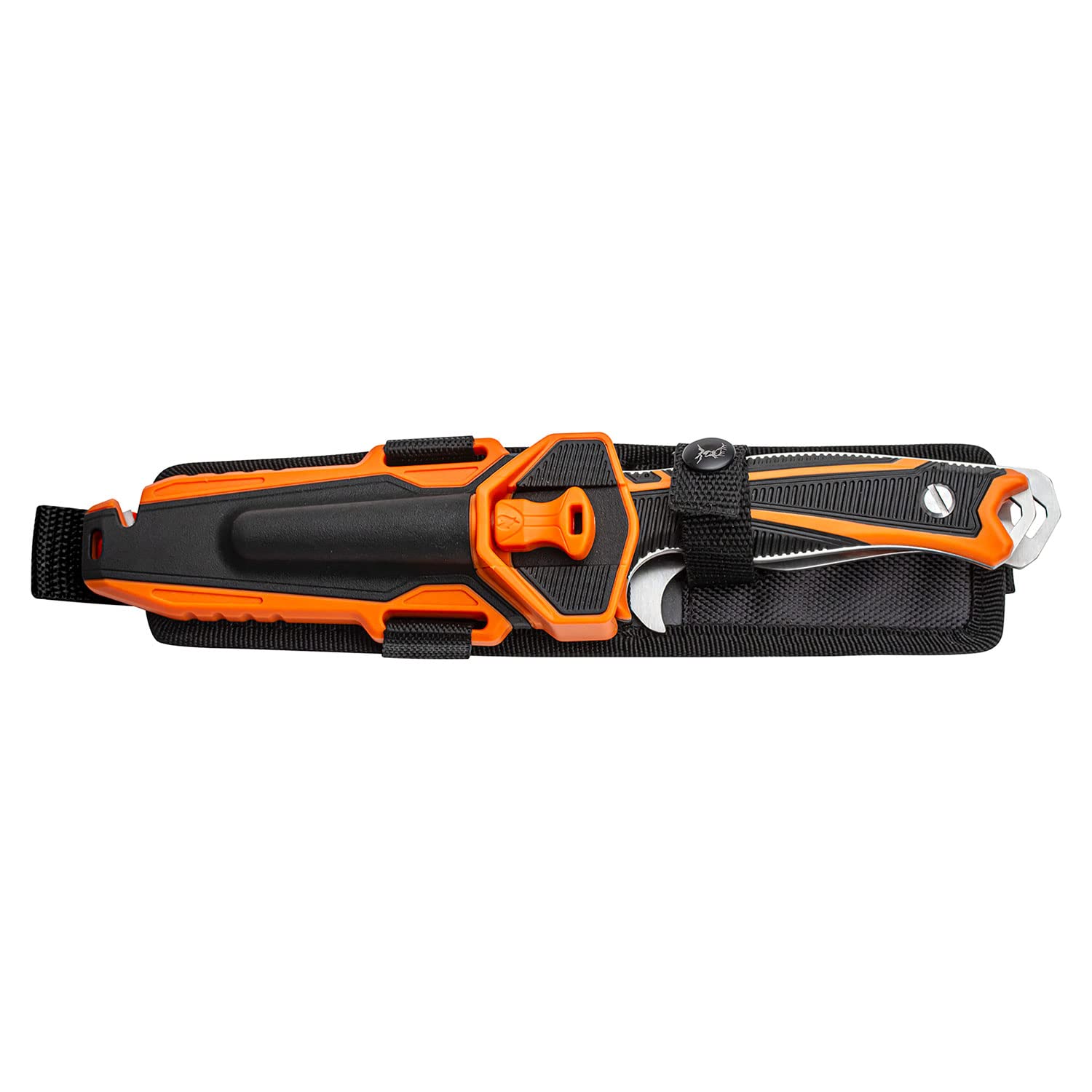 Elk Ridge - Outdoors -TREK - Interchangeable Fixed Blade Knife, Drop Point and Gut Hook Blades, Orange and Black TPR Handle, Injection Molded Sheath with Ferro Rod and Sharpener - ER-TKFIX001