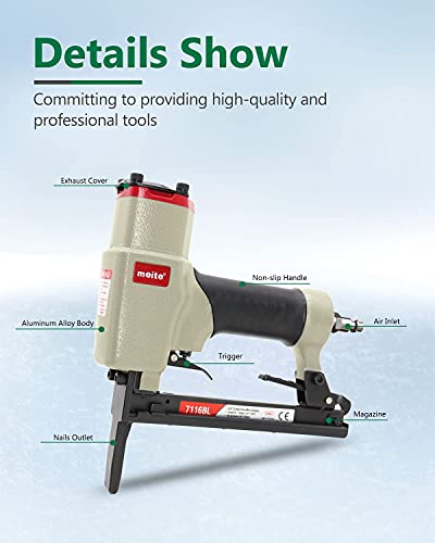 meite 7116BL Pneumatic Upholstery Stapler with Long Nose-1/4-Inch to 5/8-Inch 22 Gauge 3/8'' Crown Fine Wire Stapler