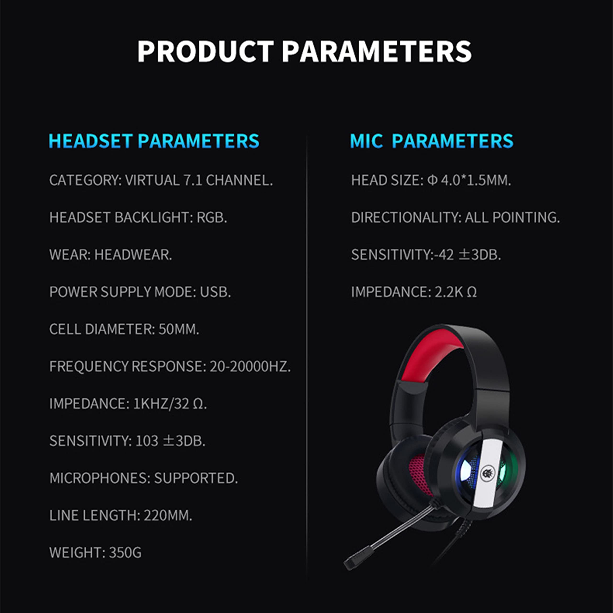 Gaea Gaming Headset with Microphone, Gaming Headphones for PS4 PC Xbox One PS5, Noise Canceling Over Ear Headphones with Mic, 7.1 Surround Sound, LED Light, Adjustable Headband, Soft Memory Earmuffs