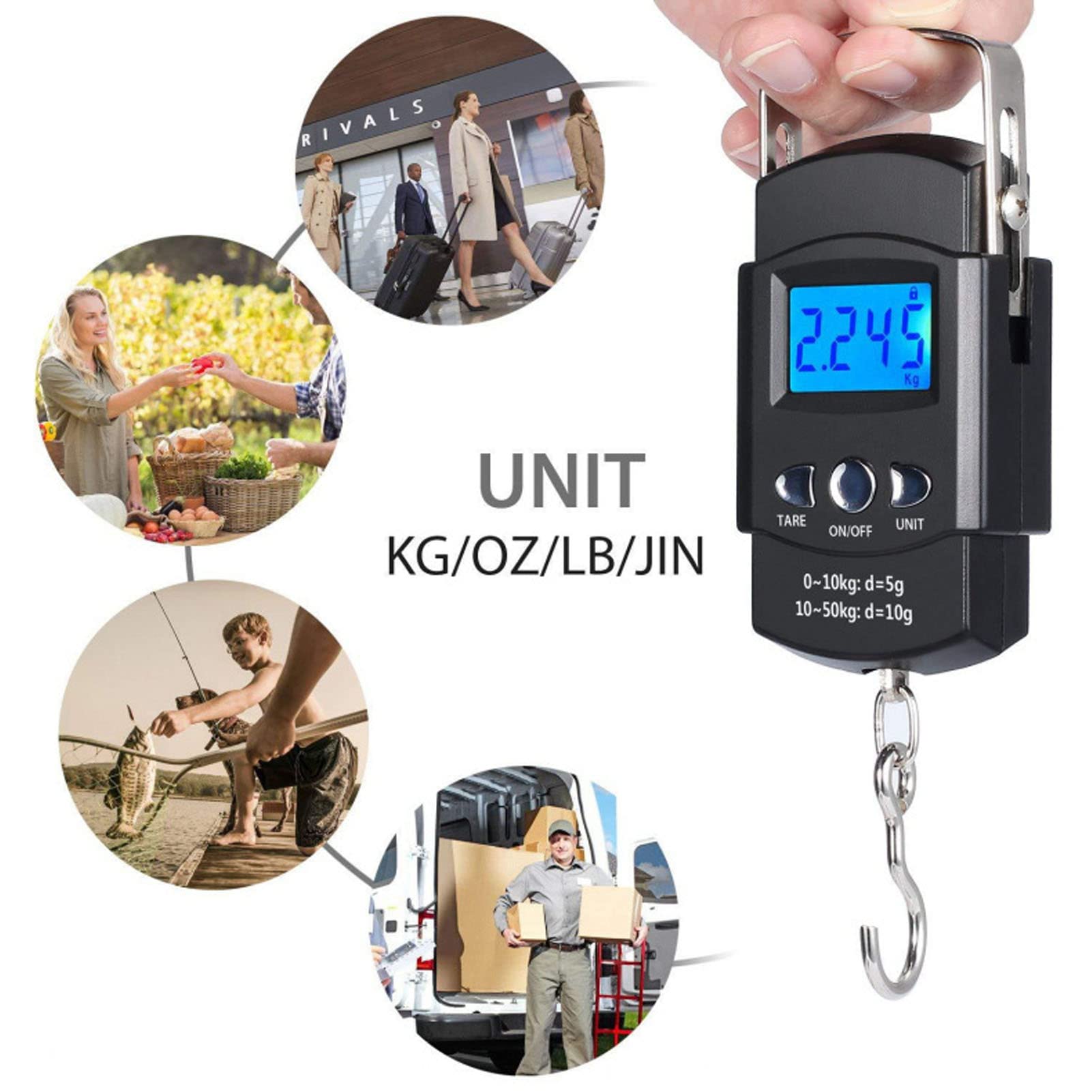 Electronic Hook Scale LCD Fishing Scale Electronic Hanging Hook Scale Digital Hanging Fishing 50kg with 1meter Concealed Tape Measure