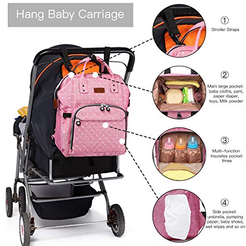 Diaper Bag Backpack with Baby Bottle Insulation, Kono Waterproof Baby Bag, Roomy Backpack for Moms Dads Navy (Pink)