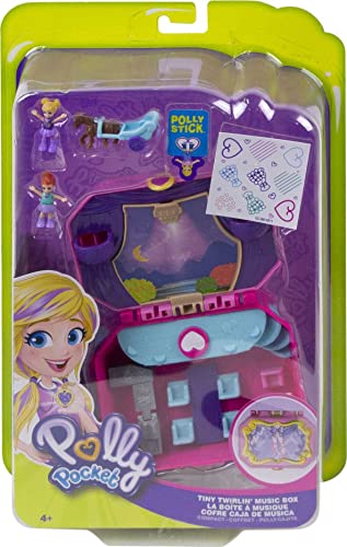 Polly Pocket Playset with 2 Micro Dolls & Surprise Accessories, Music Toy with Ballet Theme, Pocket World Tiny Twirlin' Music Box