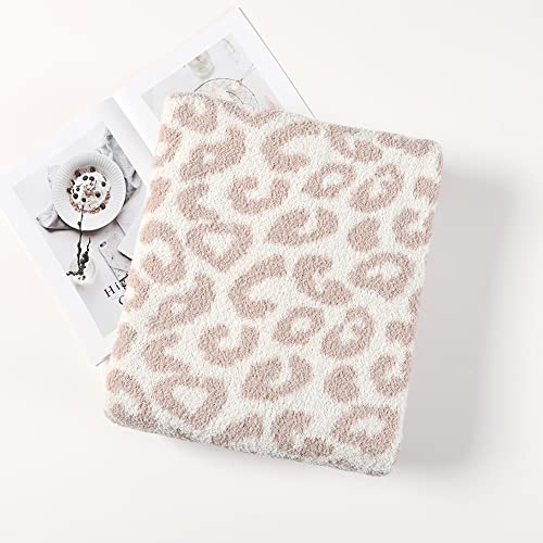 Leopard Knitted Throw Blanket Super Soft Cozy Warm Microfiber Leopard Print Blanket 60"x80"Lightweight Fluffy Reversible Beige Cheetah Print Blanket for Couch Sofa Bed Travel
