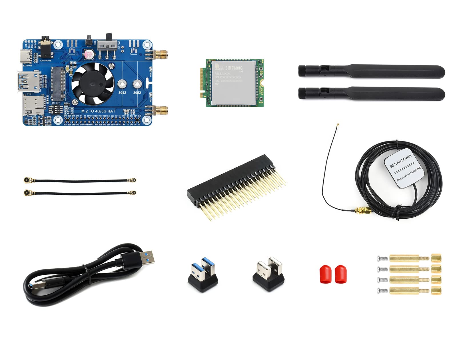 Waveshare SIM7600G-H M.2 4G HAT, Compatible with Raspberry Pi 5/4B/3B/Zero/Zero W/Zero 2W/Pico/Pico W/Pico WH, LTE CAT4 High Speed Global Coverage Multi Band 4G/3G/2G, GNSS