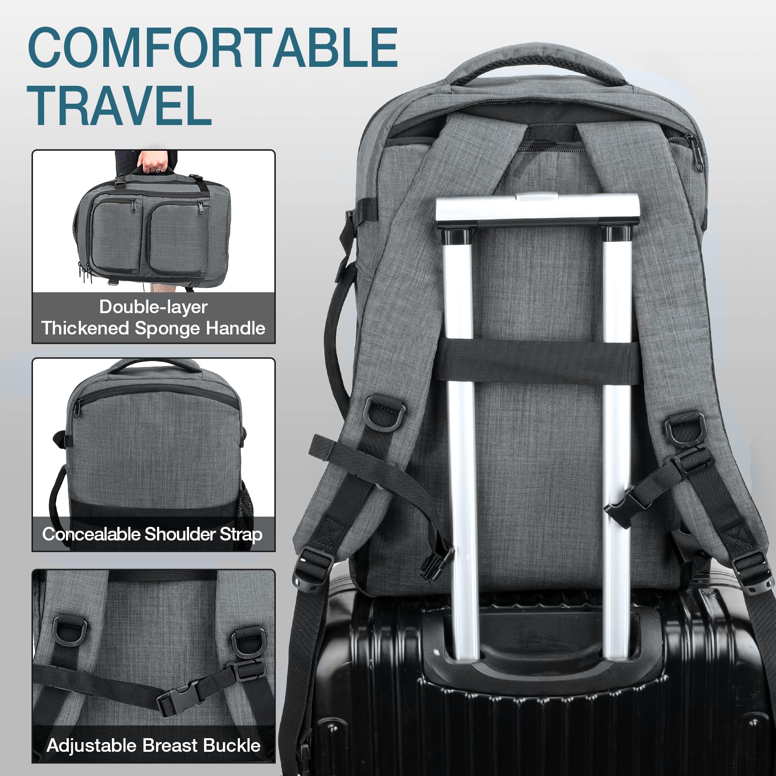 Dinictis 40L Travel Backpack Carry on Flight Approved, Backpack Suitcase for Travel, Personal Item Travel Bag fits 17 inch Laptop- Dark Grey
